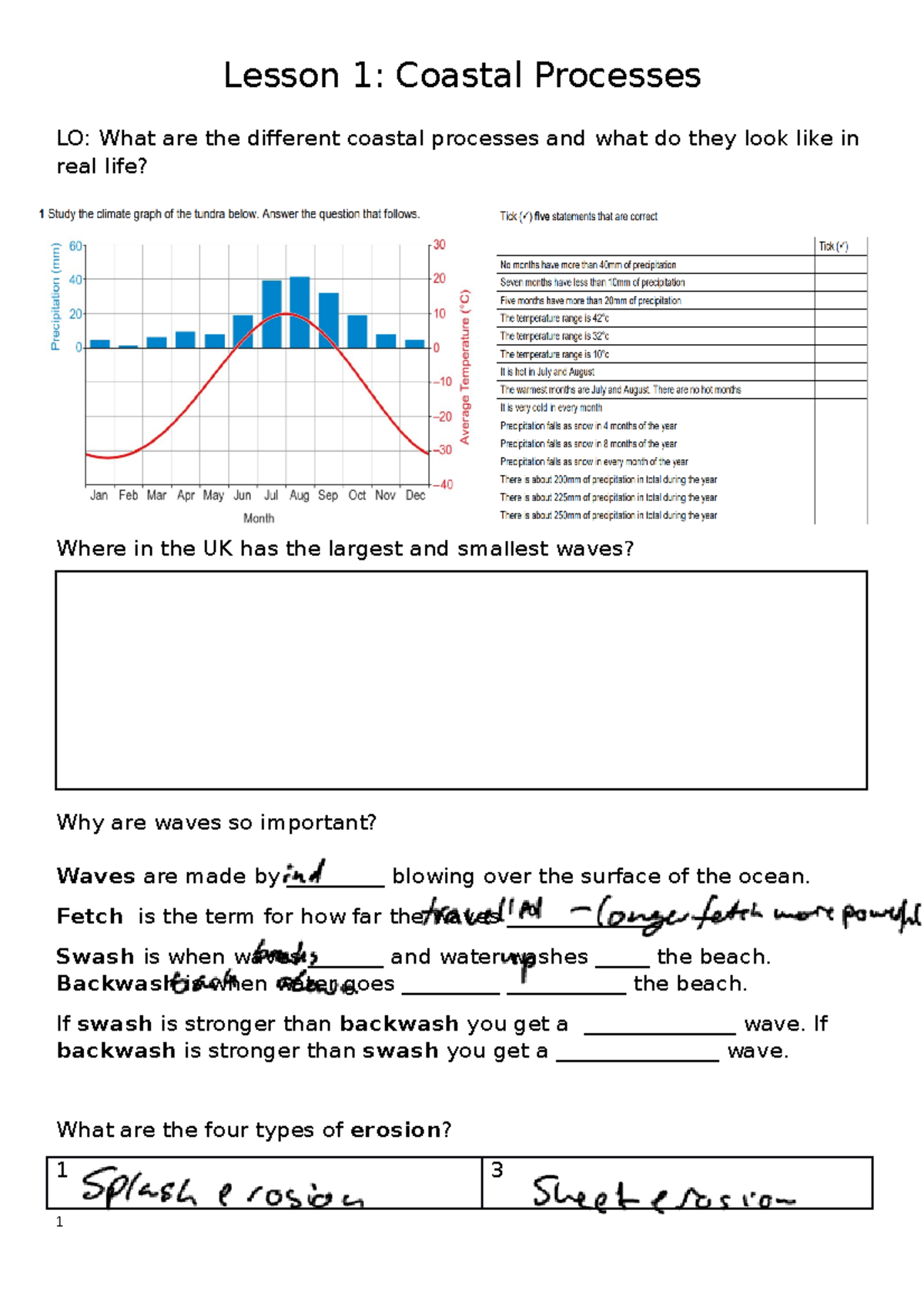 1. Coastal Processes copy - Lesson 1: Coastal Processes LO: What are ...