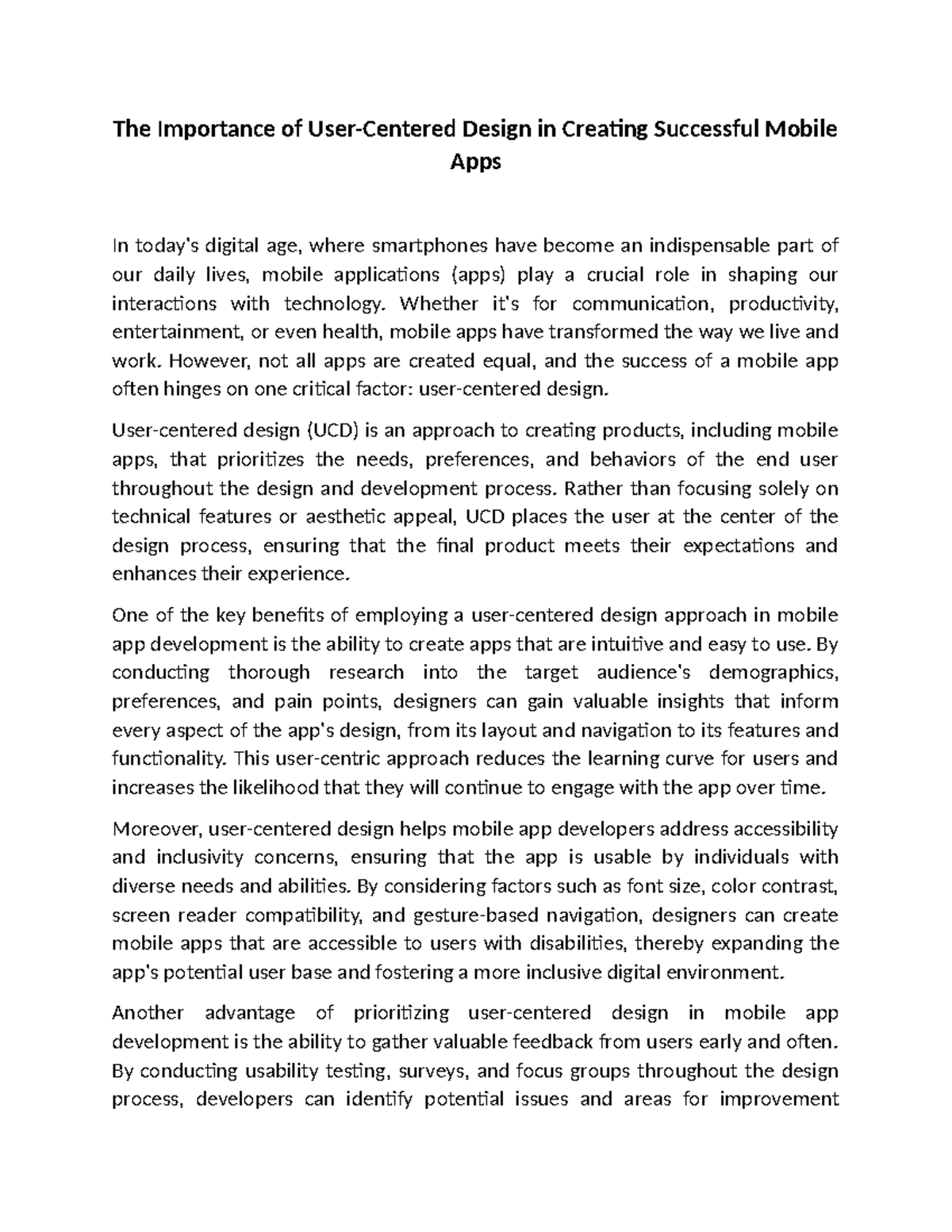 The Importance of UCD - The Importance of User-Centered Design in ...