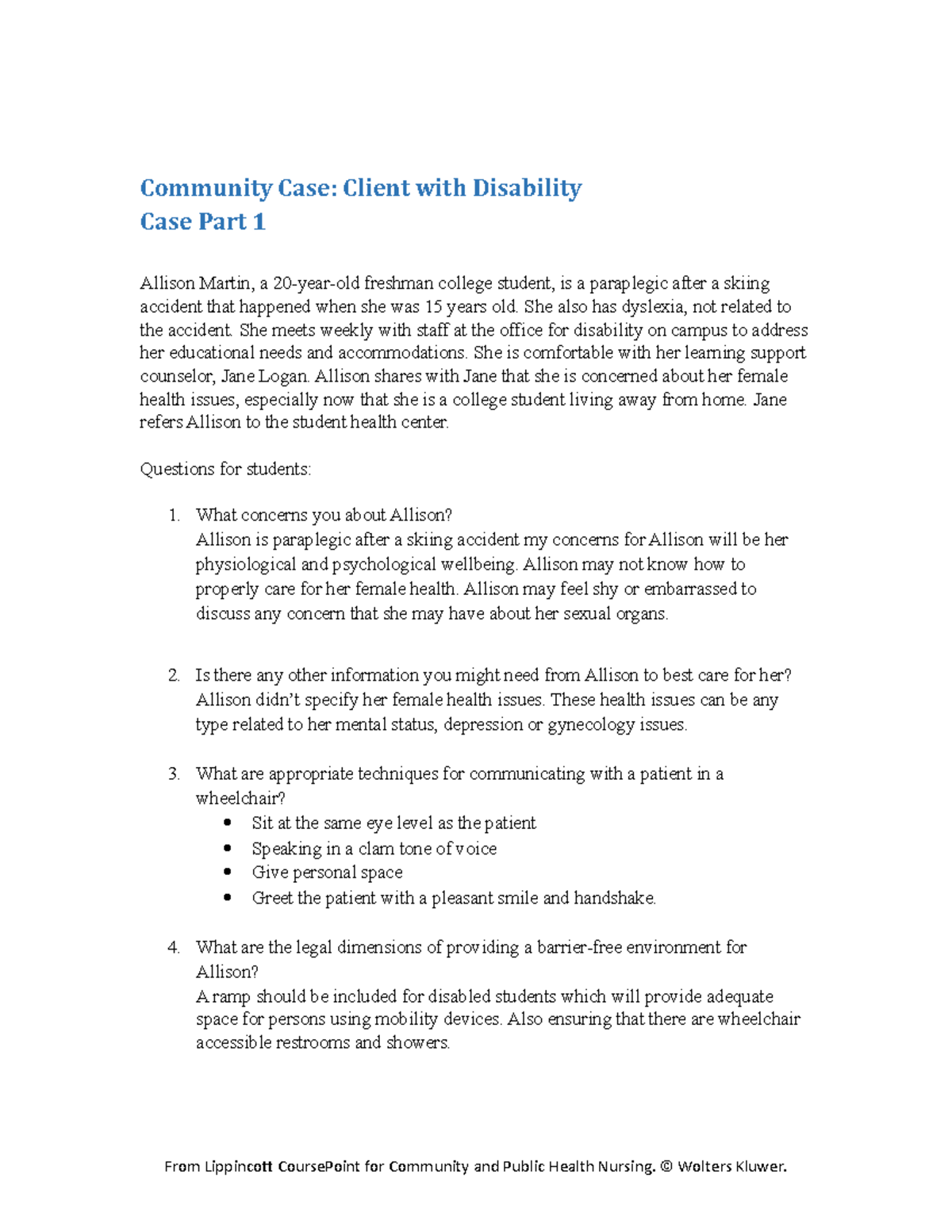 Community Client Disability Case1 1-10-17 DP n - SOC 93 - LIU - Studocu