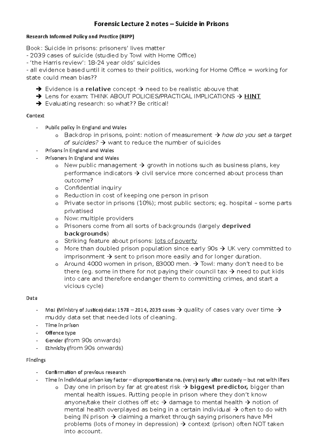 Forensic Lecture 2 notes - Forensic Lecture 2 notes – Suicide in ...