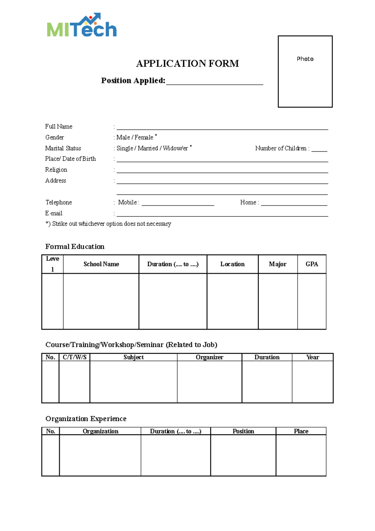 Application Form - MITech - APPLICATION FORM Position Applied ...