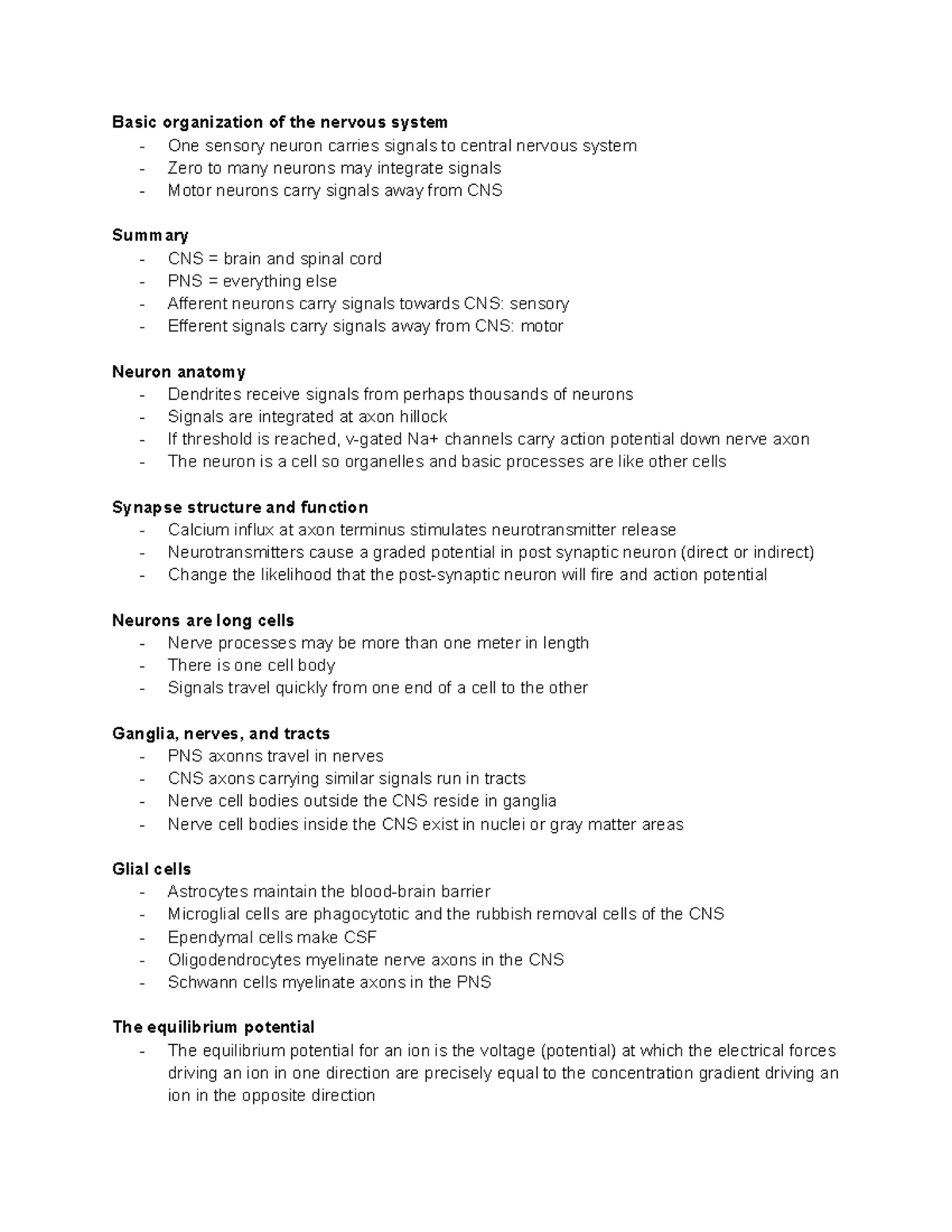 The nervous system lecture notes - Basic organization of the nervous ...