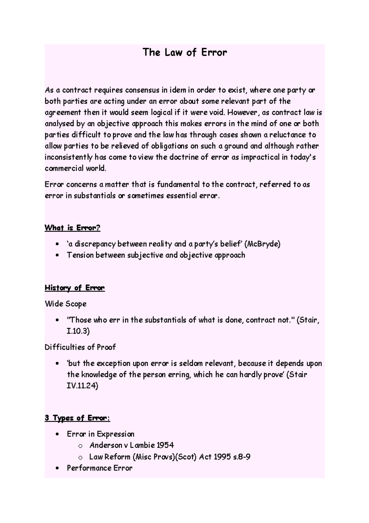 10. The Law of Error - notes for lecture 10 of obligations 1b - The Law ...