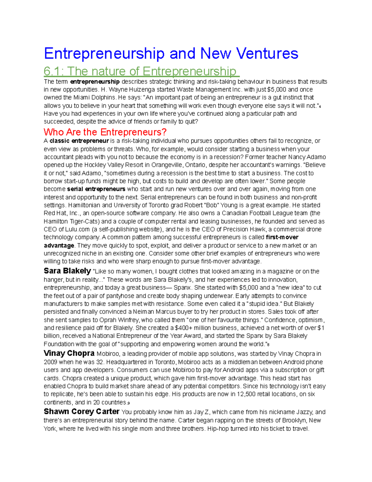 Chapter 6 (Textbook) - Lecture Notes - Entrepreneurship and New ...