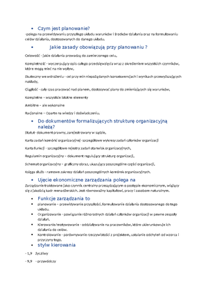 Podstawy Zarządzania - Czym jest planowanie? -polega na przewidywaniu ...