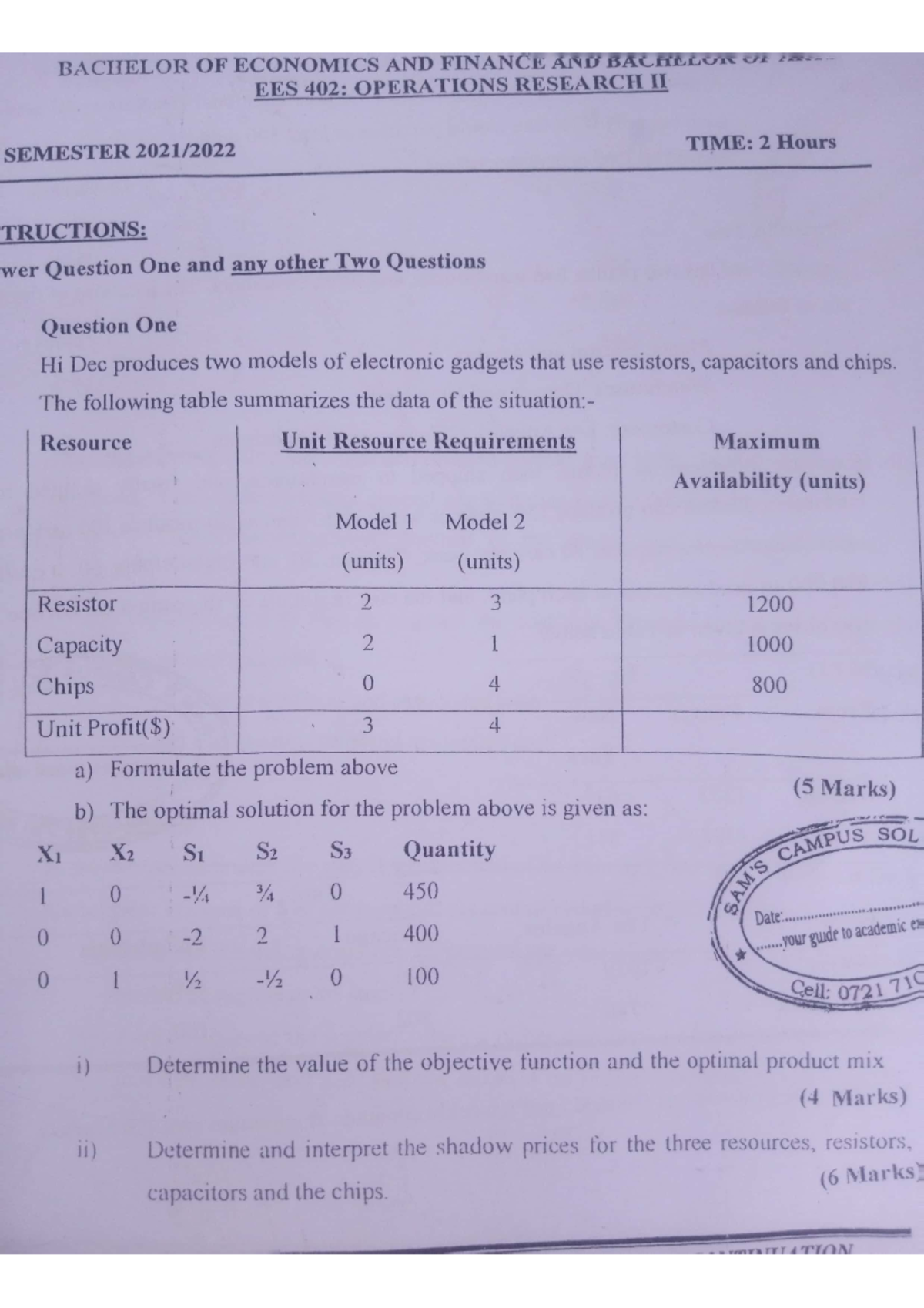 Ees 402 past papers - Operations Research 2 - Studocu