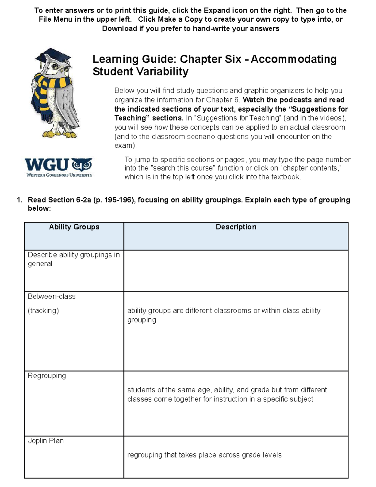 Chapter 6 Learning Guide - To enter answers or to print this guide ...