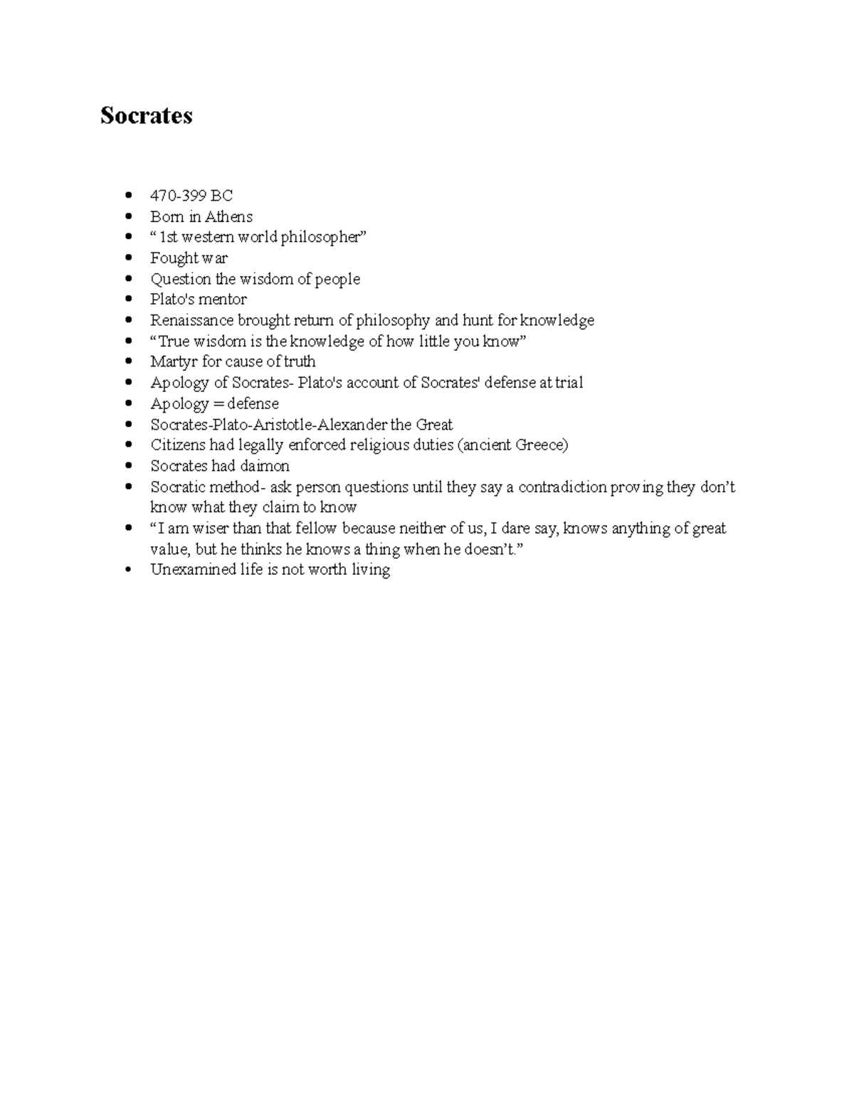 Socrates Notes - Socrates 470-399 BC Born in Athens “1st western world ...