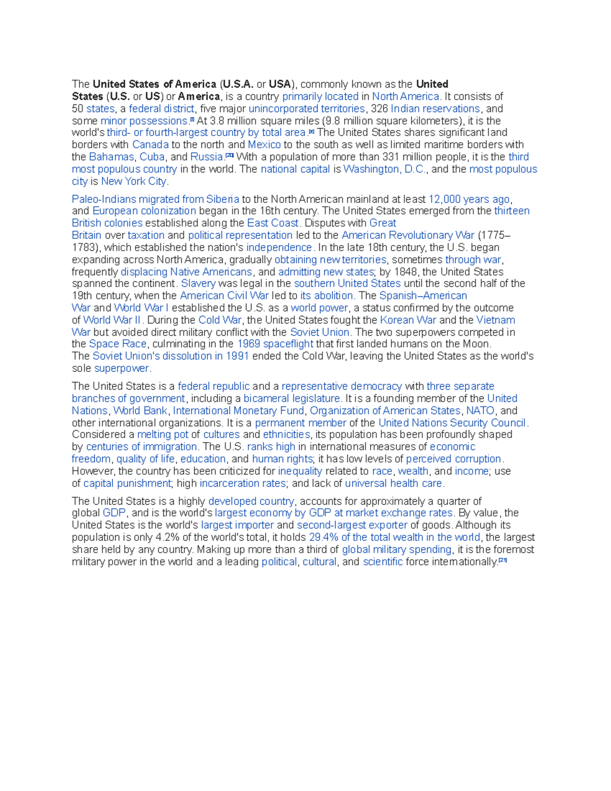 The world and its origin - The United States of America ( U.S. or USA ...