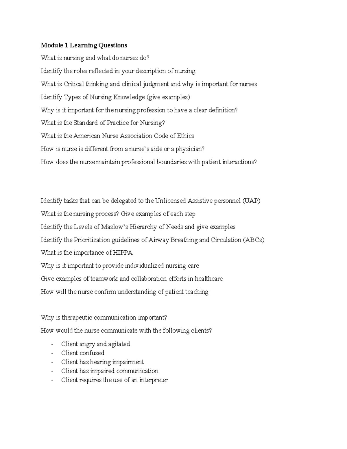 Module.1- Learning Questions - Module 1 Learning Questions What is ...
