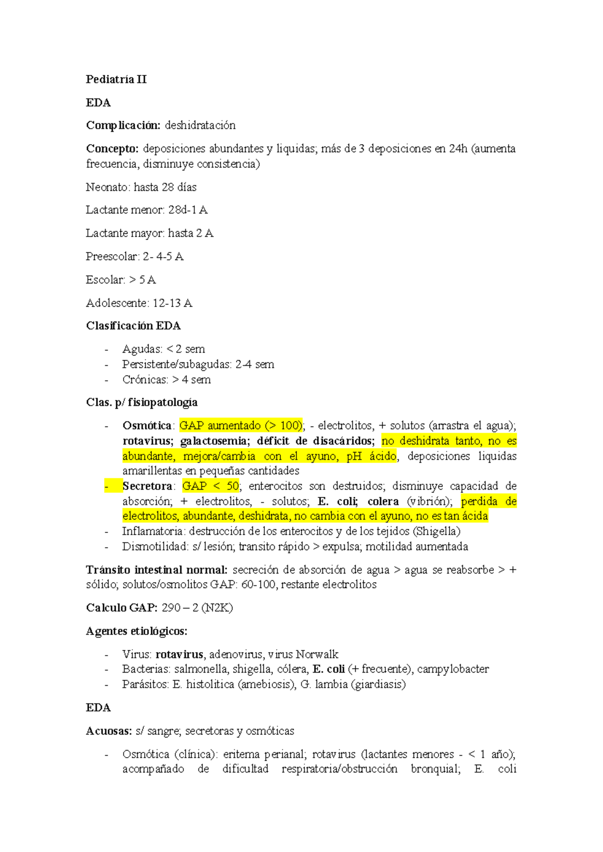 Pediatría II - Puntes - Pediatría II EDA Complicación: deshidratación ...