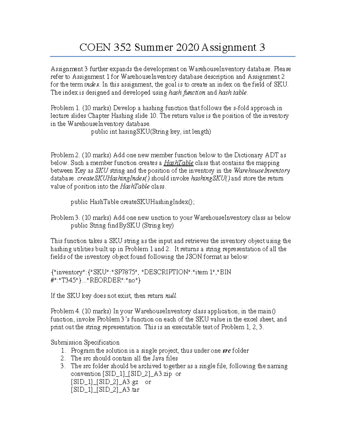 COEN 352 Summer 2020 Assignment 3 - COEN 352 Summer 2020 Assignment 3 Assignment 3 further ...