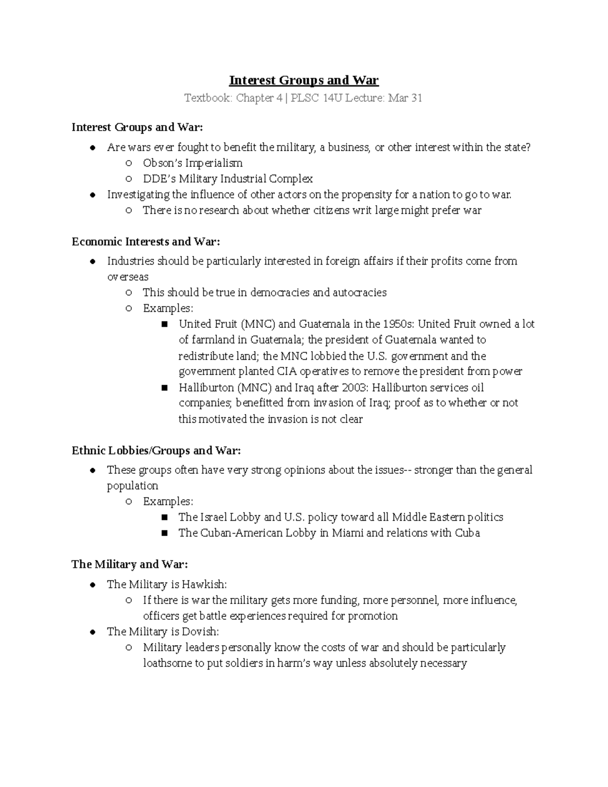 Interest Groups and War Notes - Interest Groups and War Textbook ...