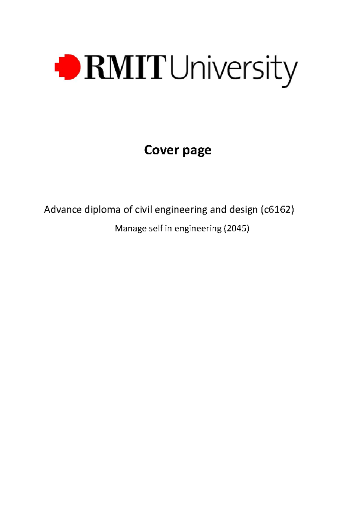 SWMS Assignment - reports - Cover page Advance diploma of civil ...