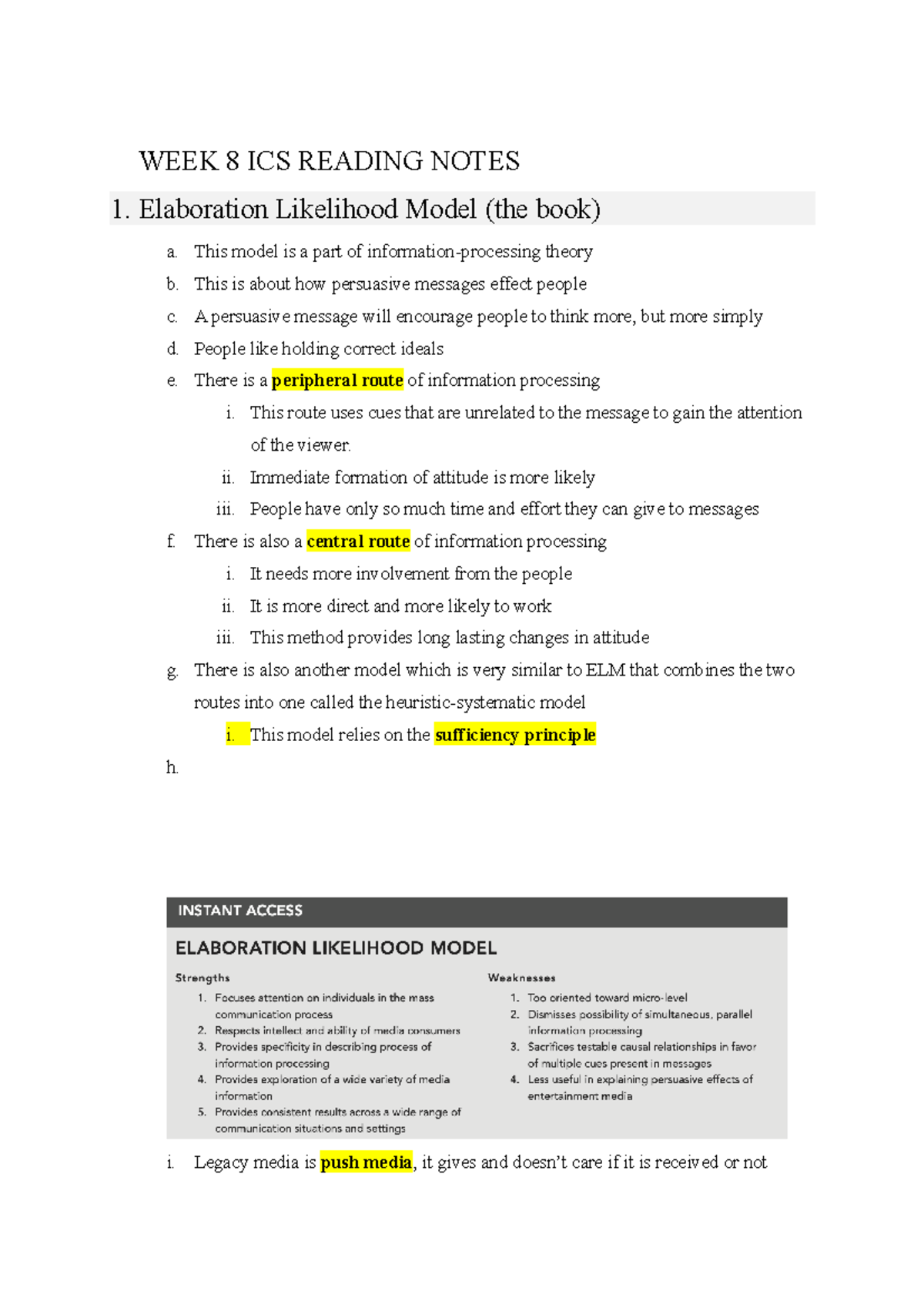 Elaboration Likelihood Model - week 8 notes - WEEK 8 ICS READING NOTES ...