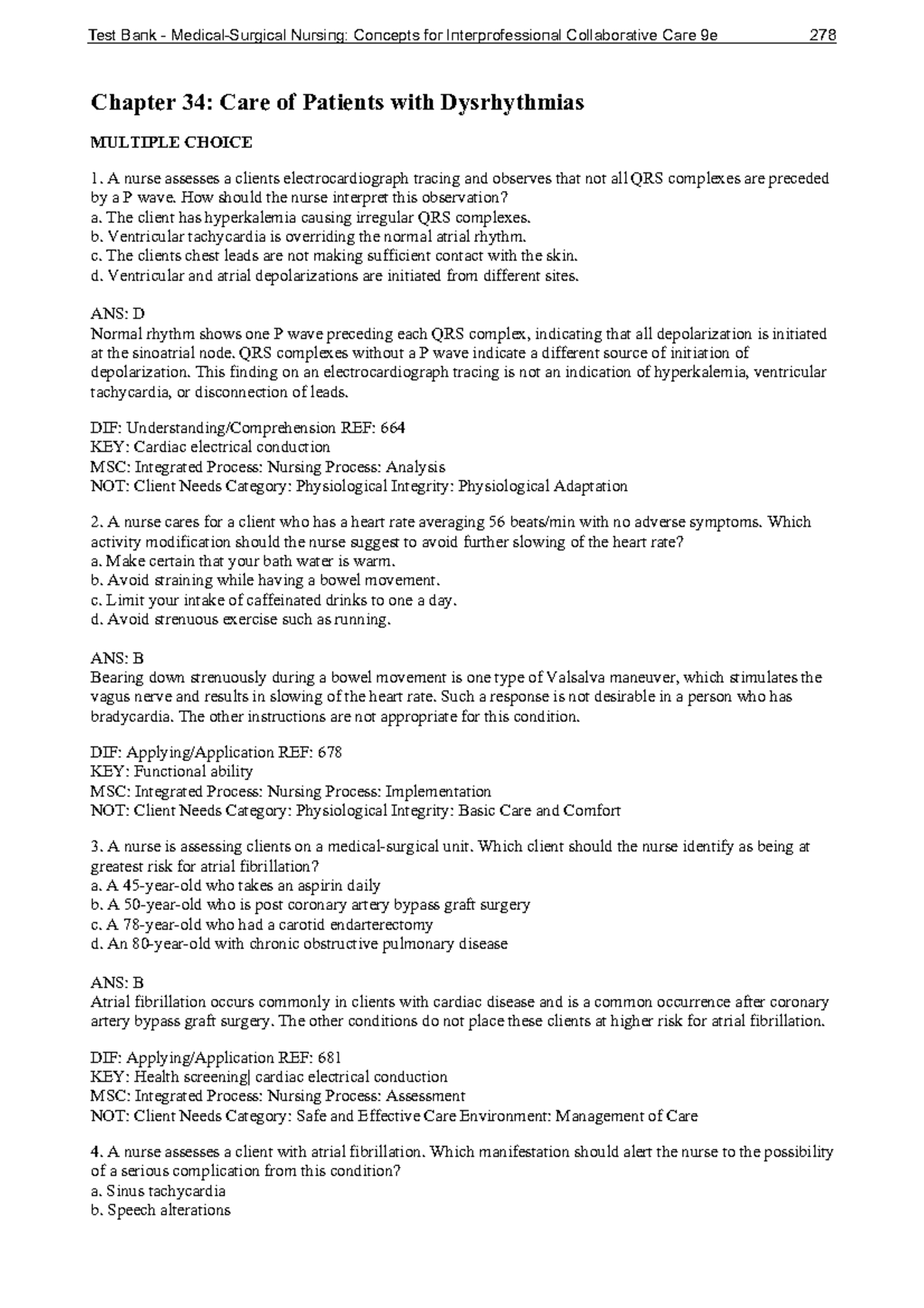 Chapter 34 Care Of Patients With Dysrhythmias Chapter 34 Care Of