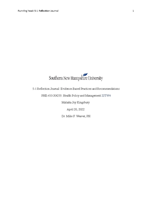 PHE 610 5-1 Reflection Journal Evidence-Based Practices and ...