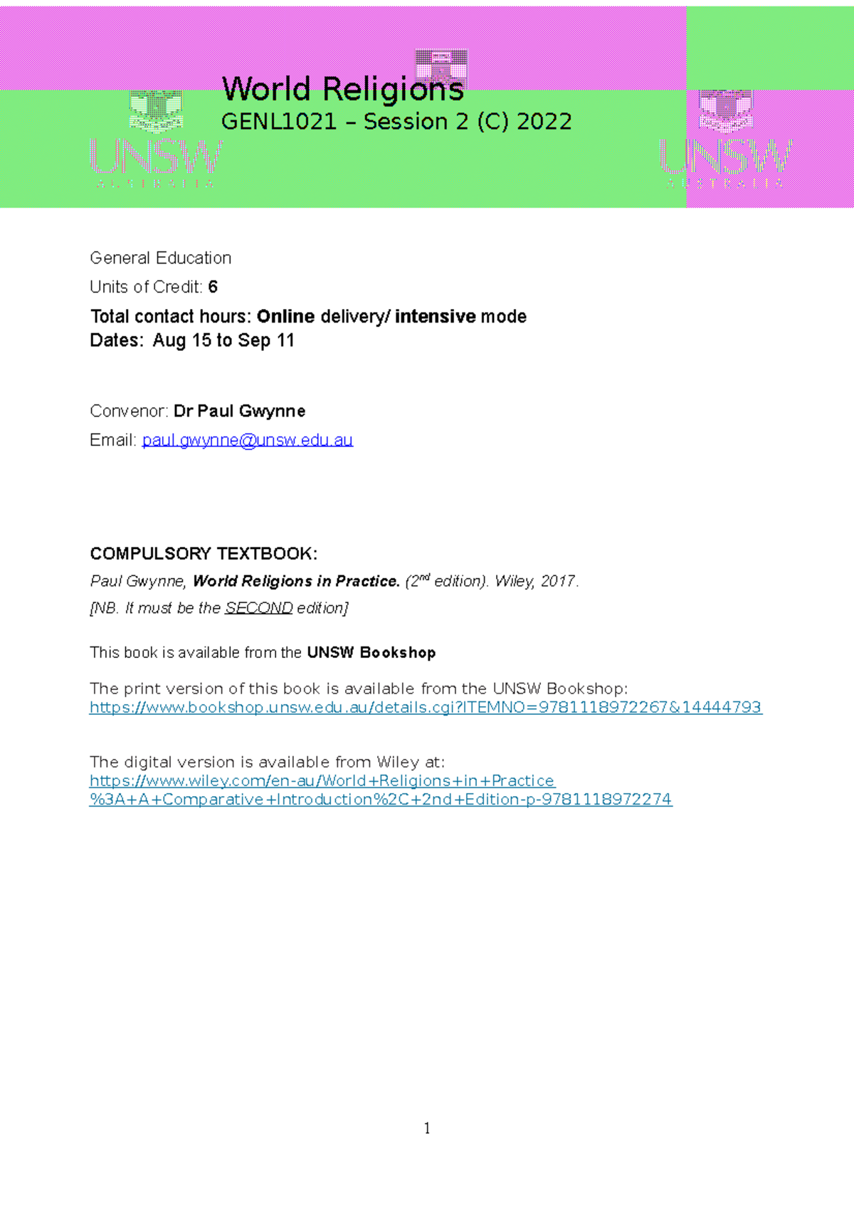 GENL1021 Course Outline 2022 T2C - General Education Units of Credit: 6 ...