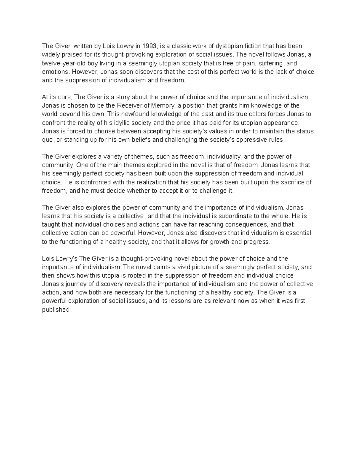 The Giver 3 - practice materials - The Giver, written by Lois Lowry in ...