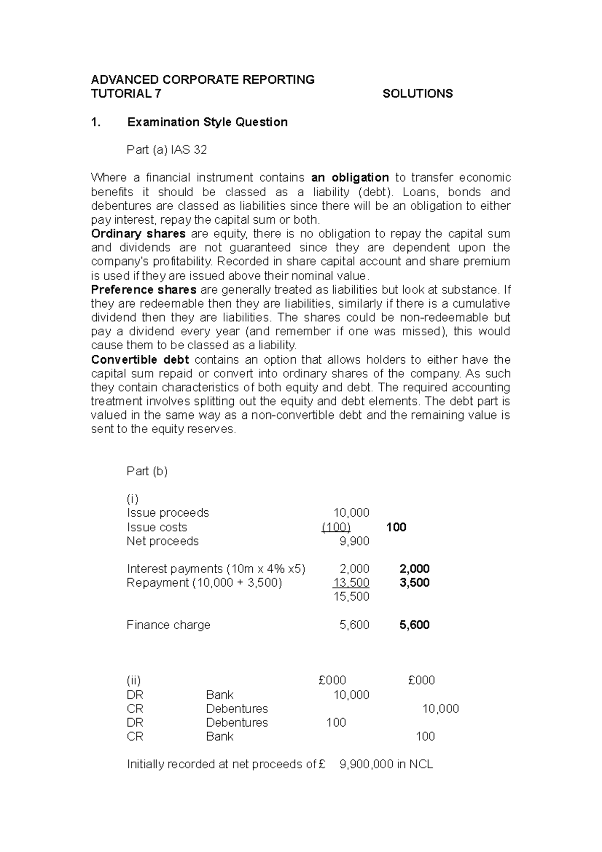 Tutorial 7 Financial Instruments Solutions - ADVANCED CORPORATE ...
