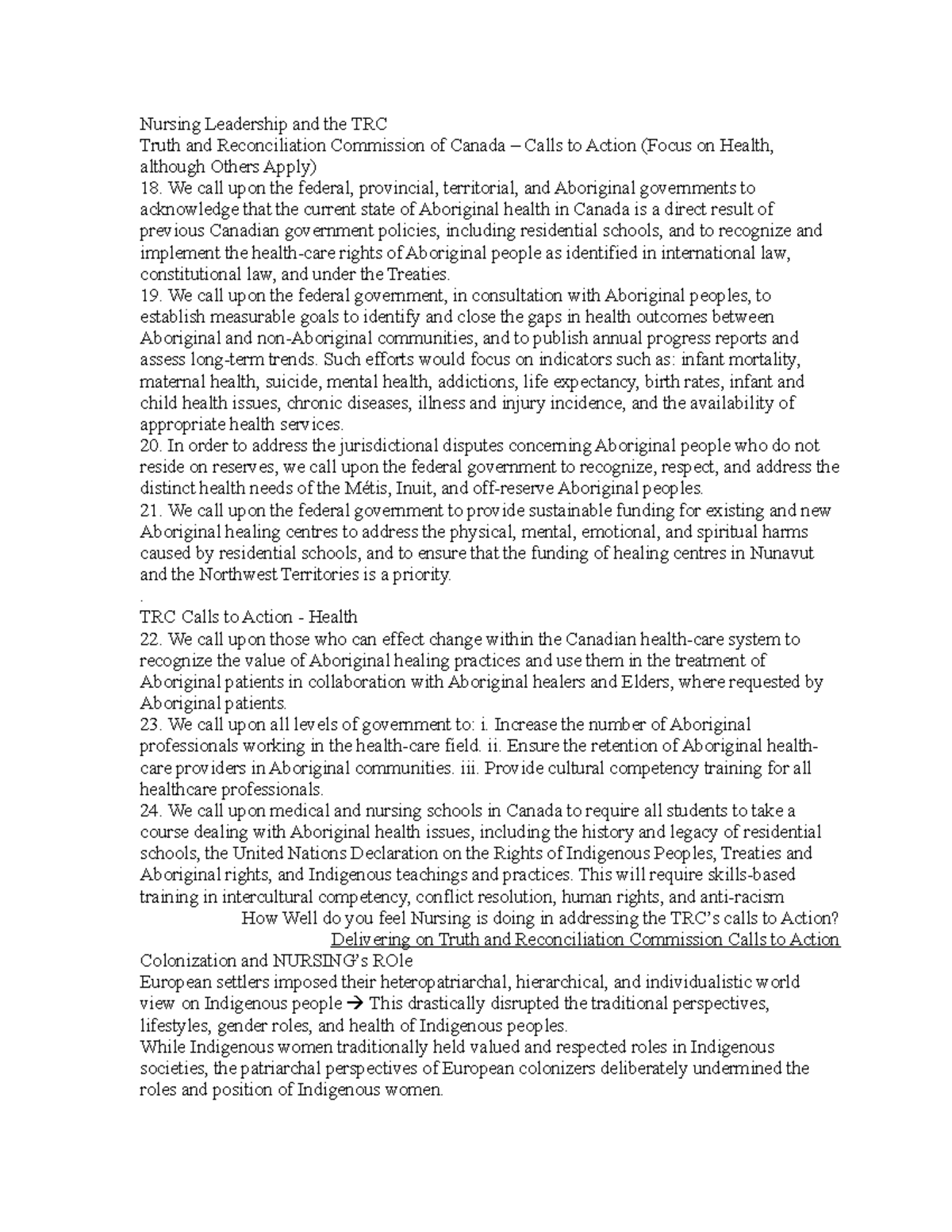 Nursing Leadership and the TRC - We call upon the federal, provincial ...