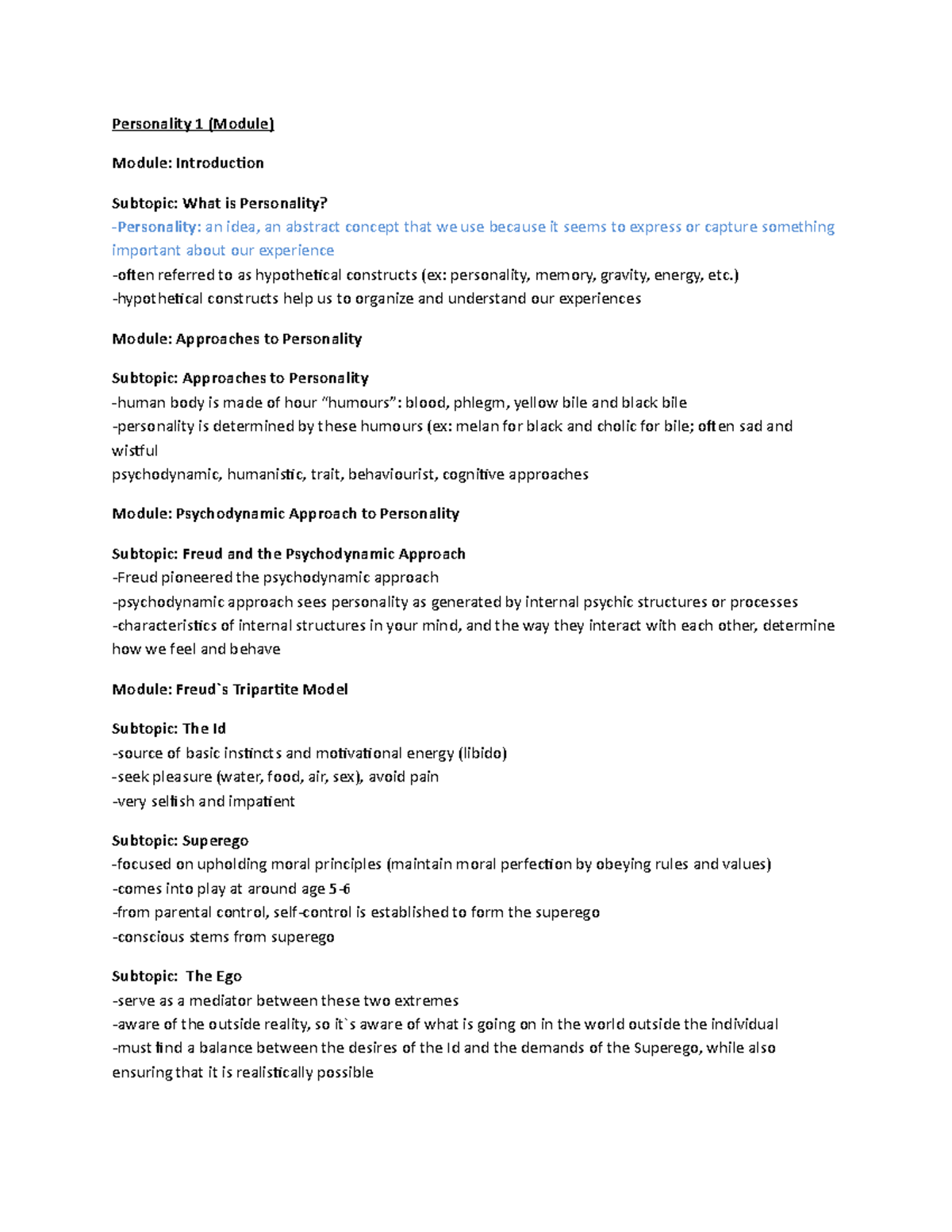 Psychology 1X03 Personality Part 1 and 2 - Personality 1 (Module ...