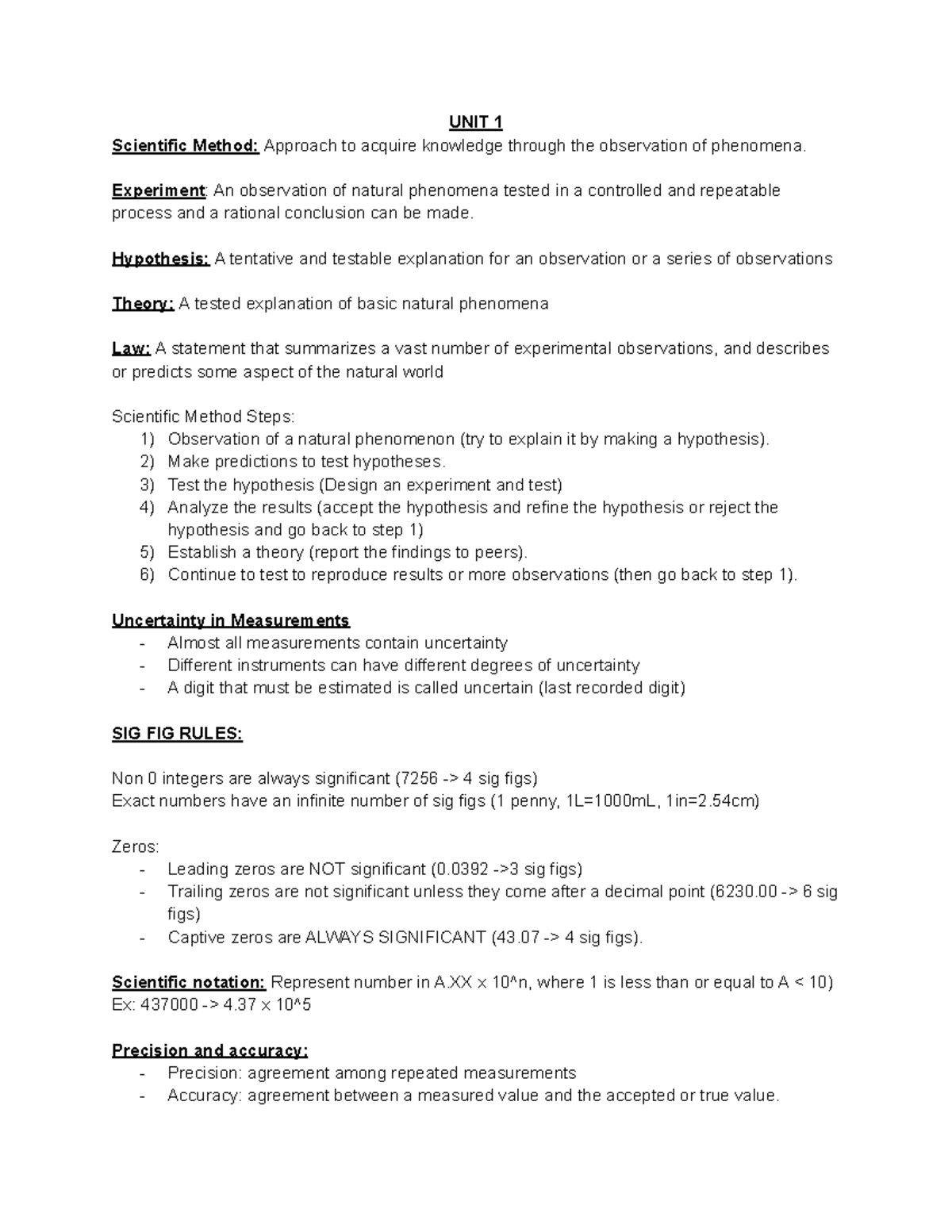 Chem 104 Unit 1 - Chem 104 Unit 1 - UNIT 1 Scientific Method: Approach ...