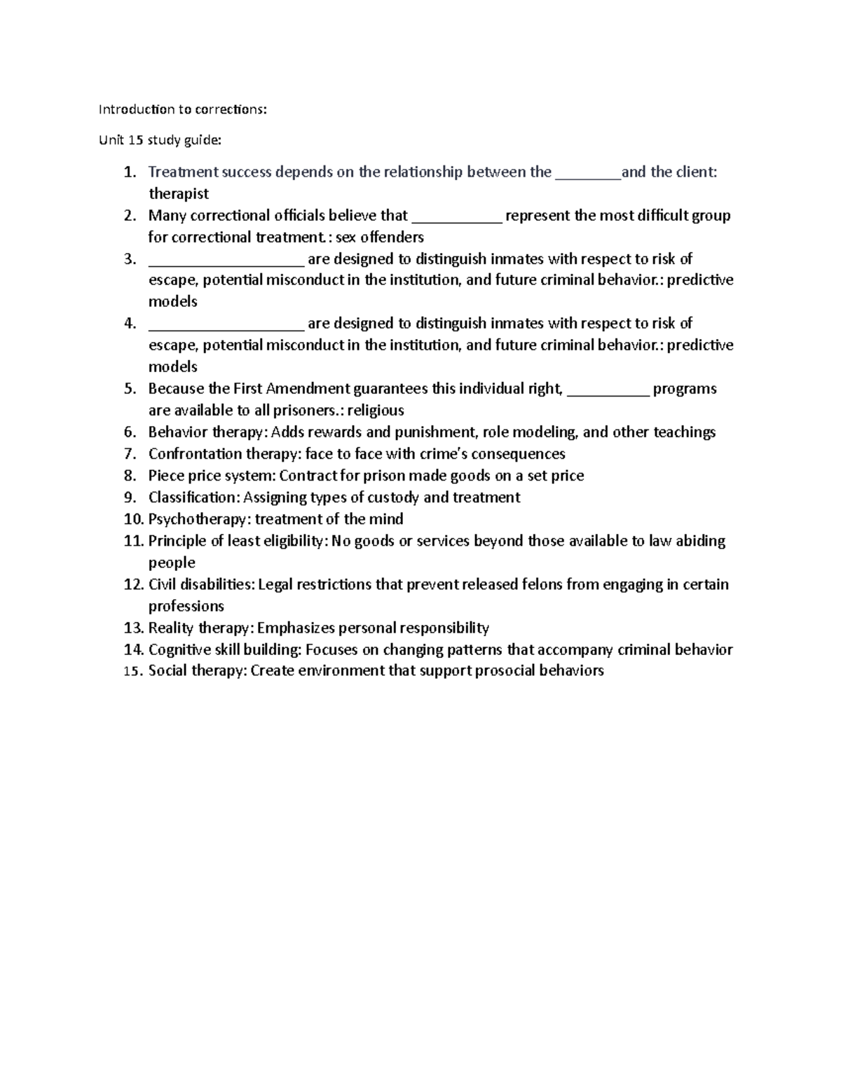 Intro to corrections unit 15 study guide - Introduction to corrections ...