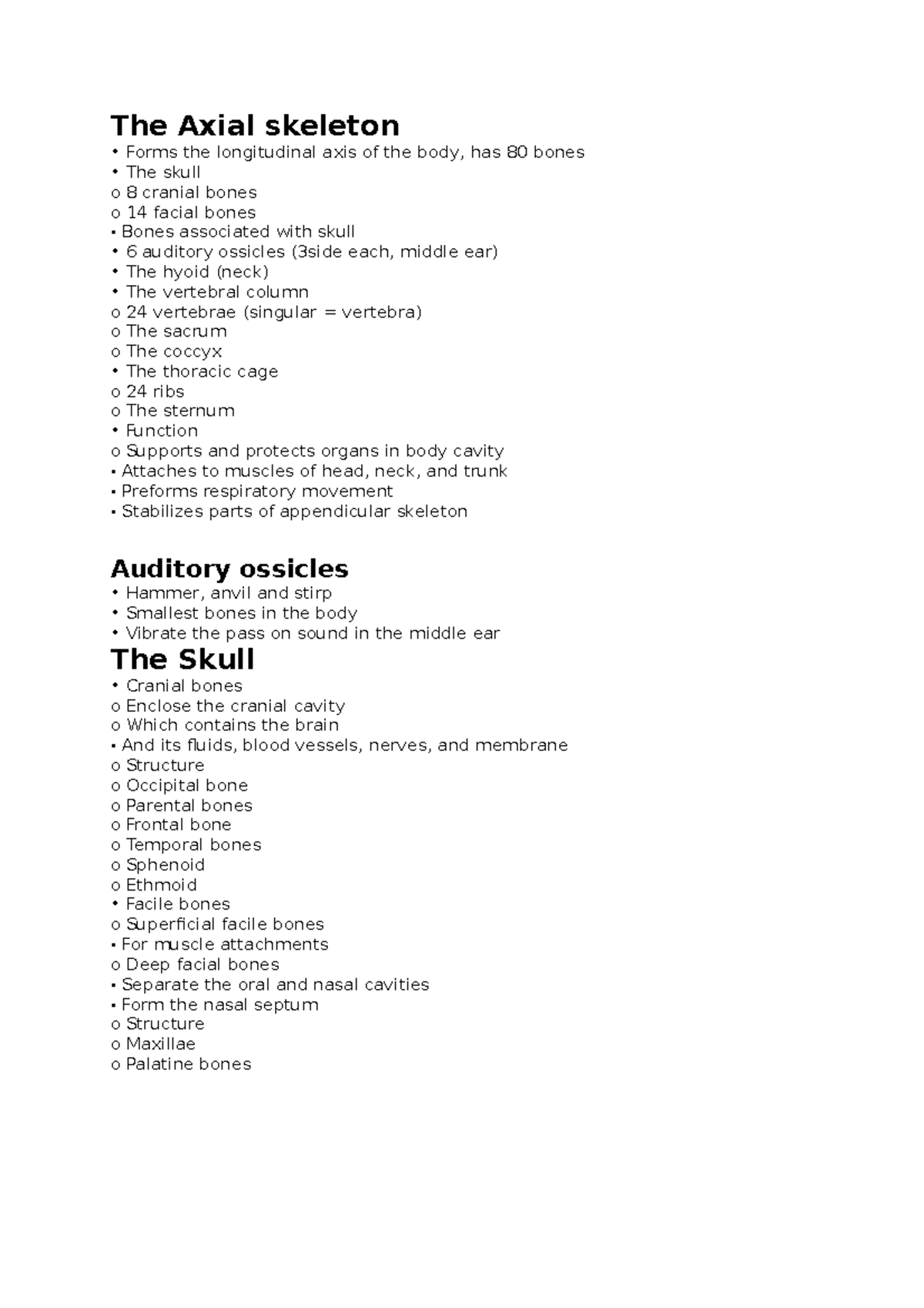 The Axial skeleton - Lecture notes Anatomy - The Axial skeleton Forms ...