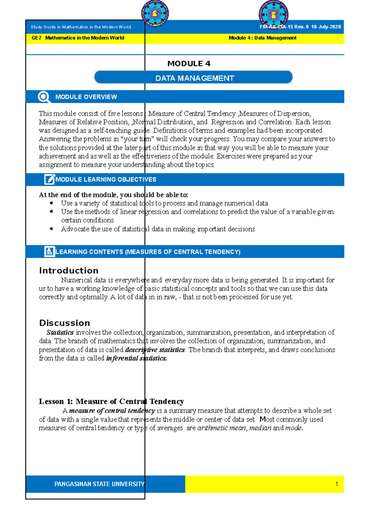 Mathematics MWModule- Chapter 4 - MODULE 4 MODULE OVERVIEW This module ...