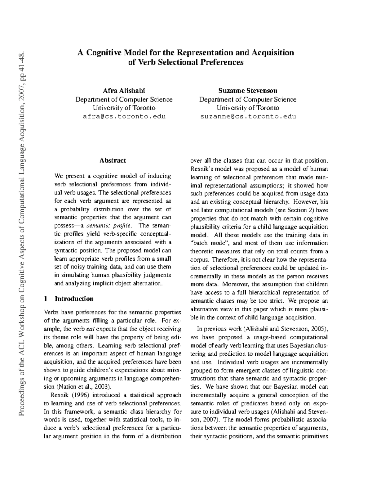 Alishahi Stevenson ACLWorkshop 2007 - Proceedings of the ACL Workshop ...