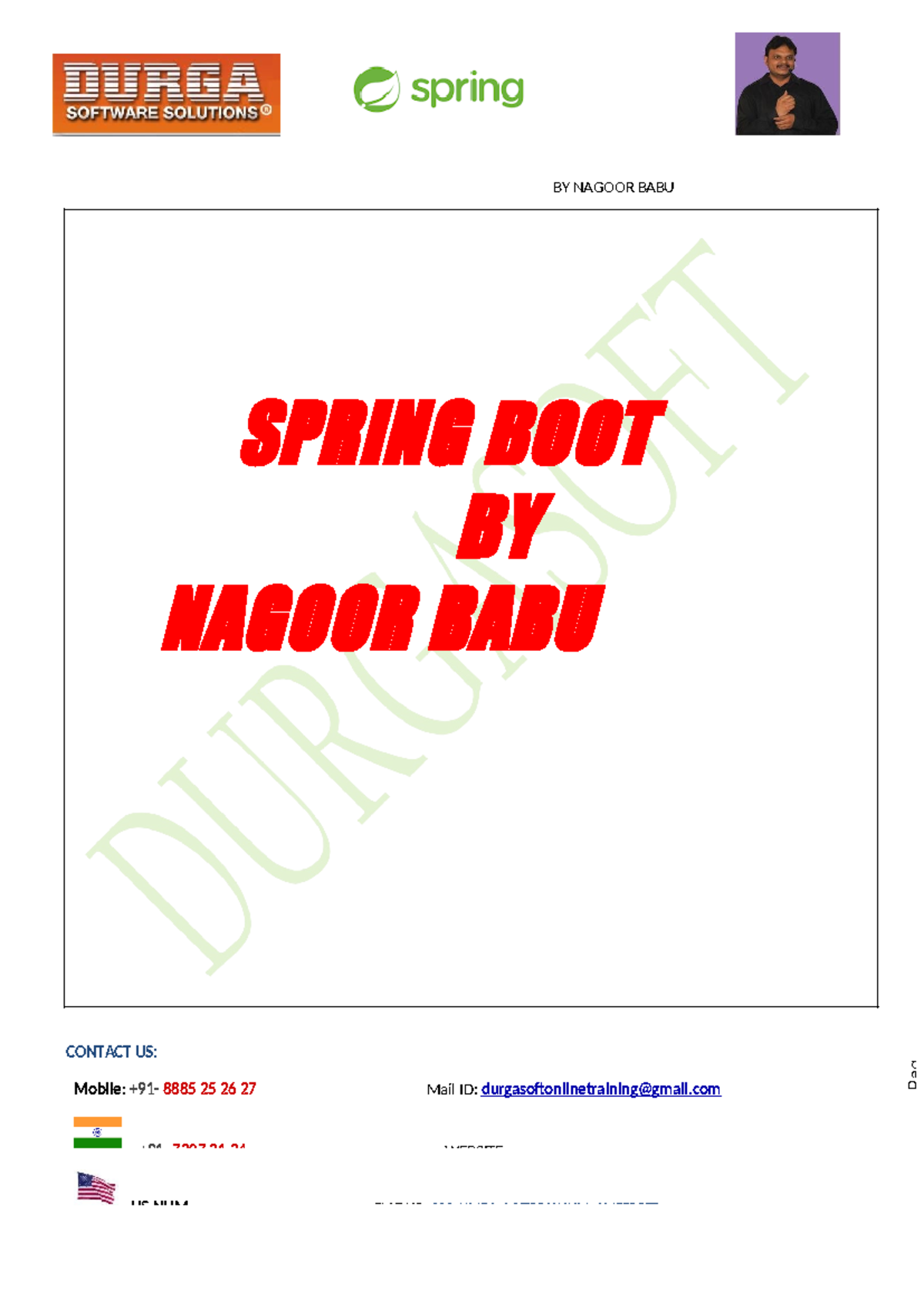 Spring boot by nagoorbabu original - +91- 7207 21 24 WEBSITE: SPRING ...