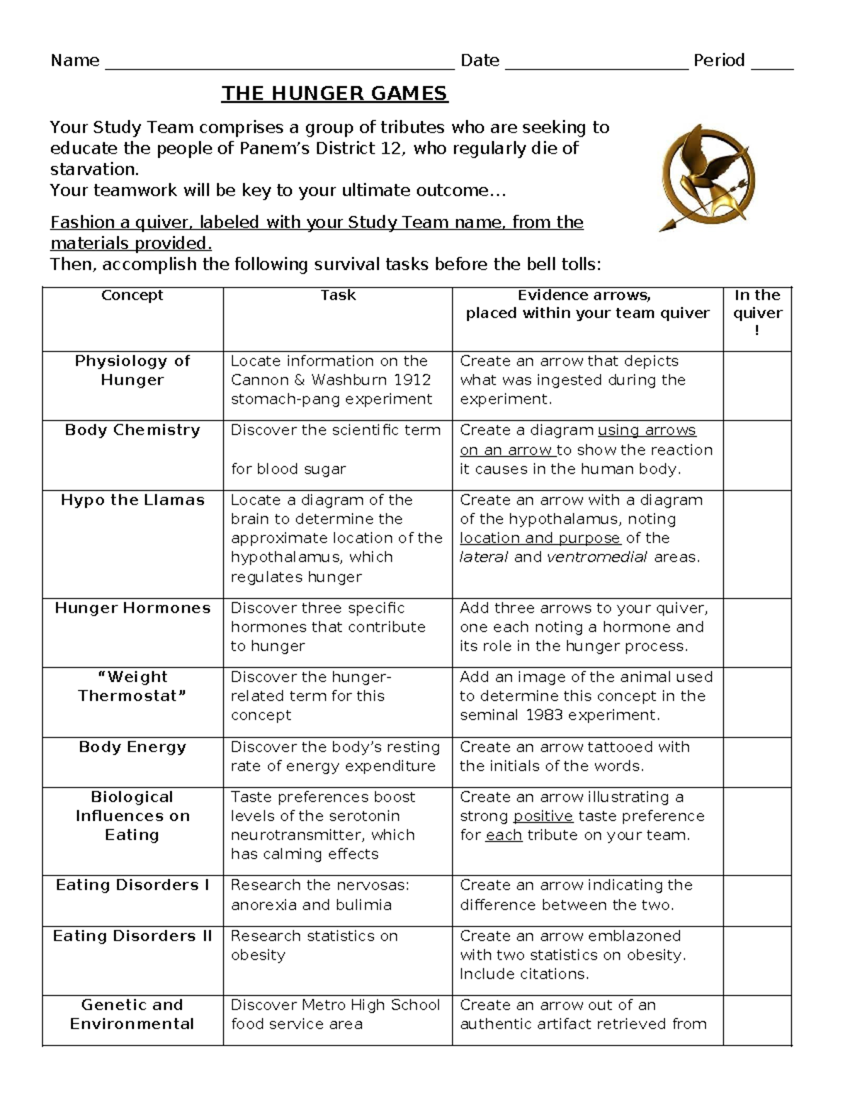 The Hunger Games - Hands on project do enhance understanding of general ...