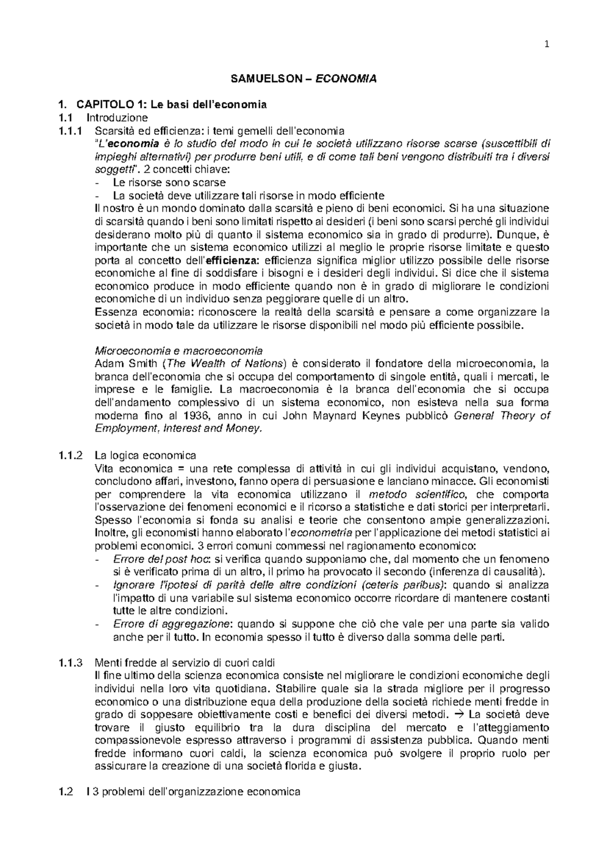 Riassunto Economia Samuelson capitoli dall’1 al 13 (no 9 e 10) - SAMUELSON – ECONOMIA 1 ...