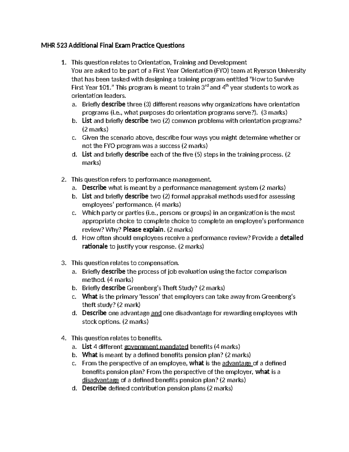 Set 2 - Practice Exam Questions - MHR 523 Additional Final Exam ...