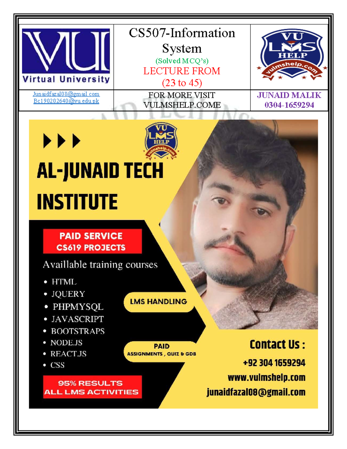 CS507 Solved MCQs Final TERM BY Junaid - CS507-Information System (Solved MCQ’s) LECTURE FROM ...
