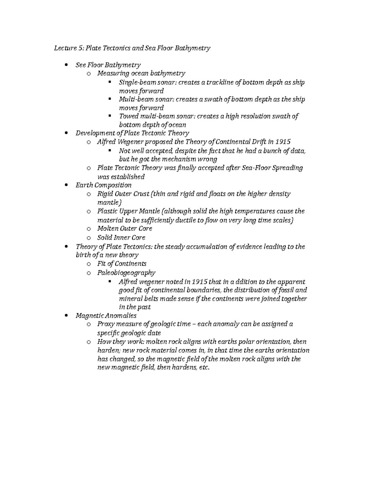 Lecture 5 Oceanography Notes - Lecture 5: Plate Tectonics and Sea Floor ...