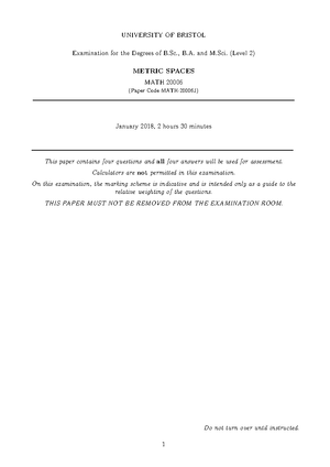 Metric Spaces Jan 2020Sol - MATH20006 - University of Bristol - Studocu