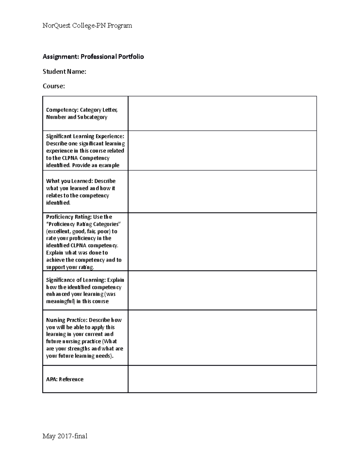 Professional Portfolio Template New - NorQuest College-PN Program ...