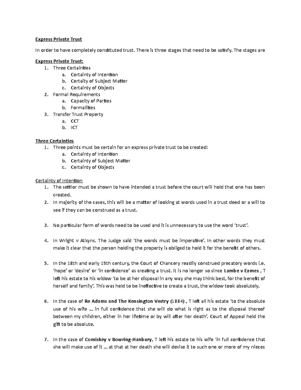 Express Private Trust- Summary notes - Express Private Trust In order ...