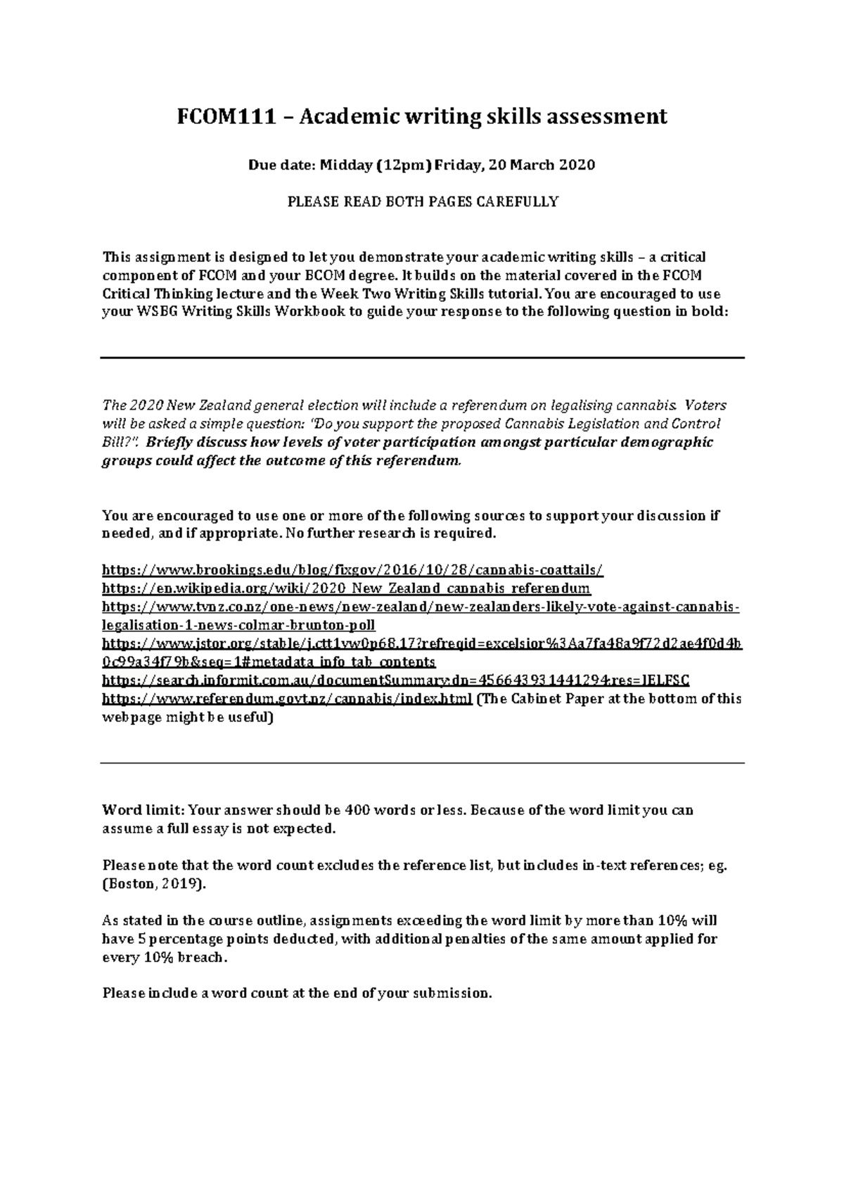 Assignment brief for Assignment 1 - legalising of marijuana - FCOM111 ...
