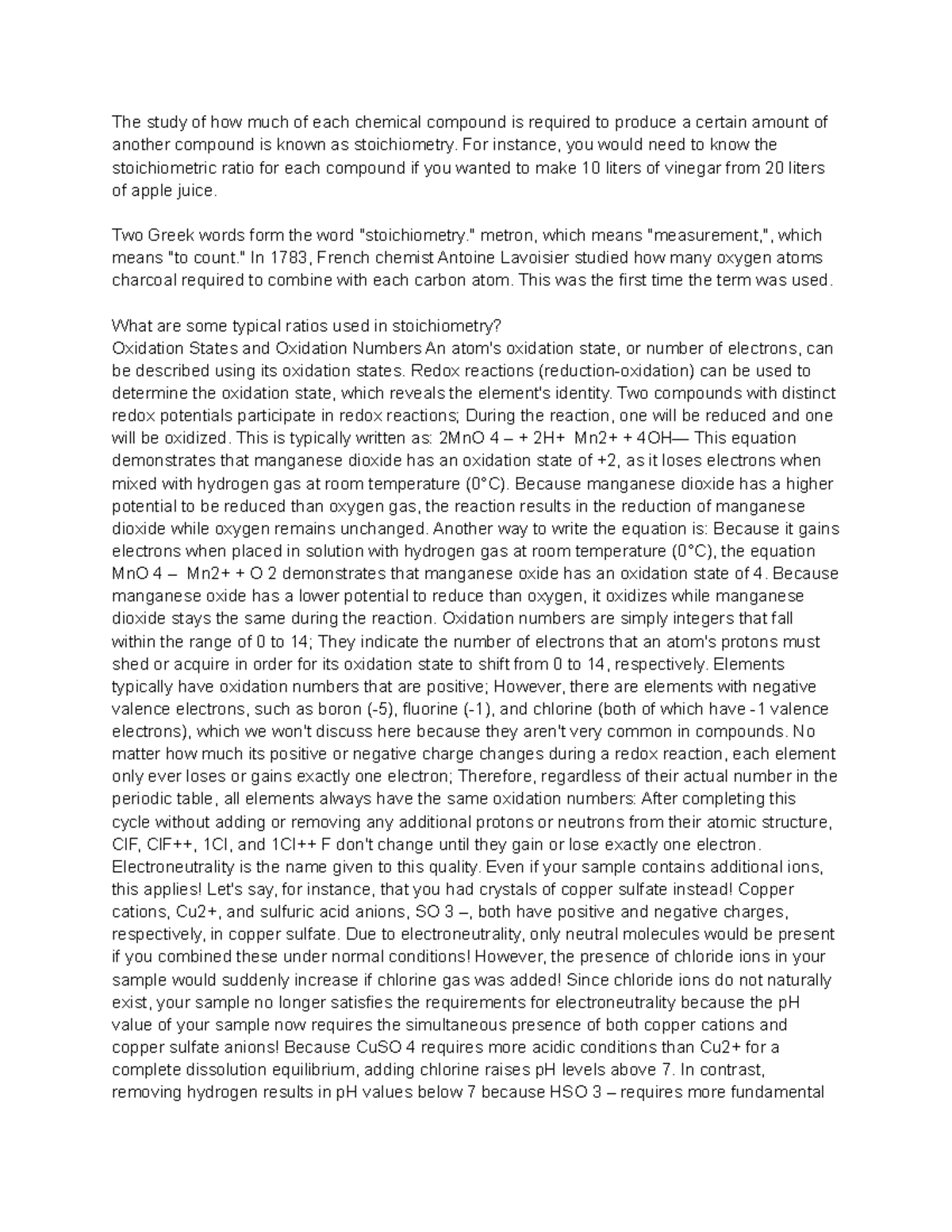 Stoichiometry Notes - The study of how much of each chemical compound ...