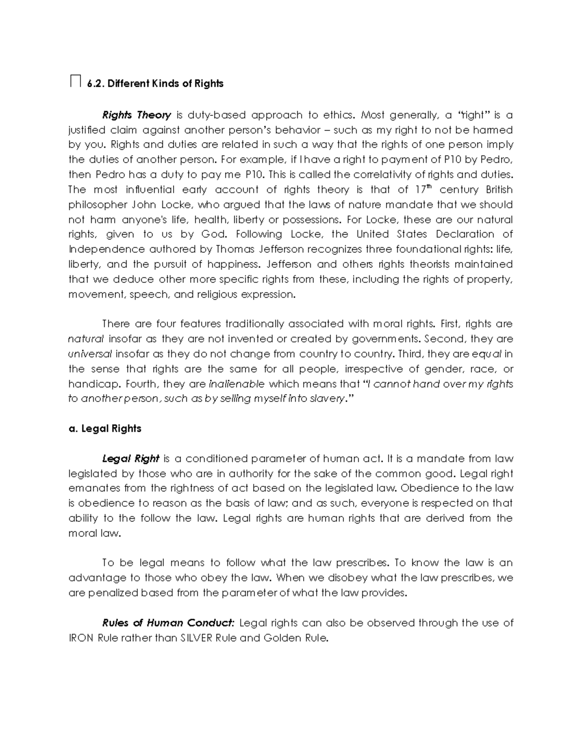 Different kinds of rights - ฀ 6. Different Kinds of Rights Rights ...