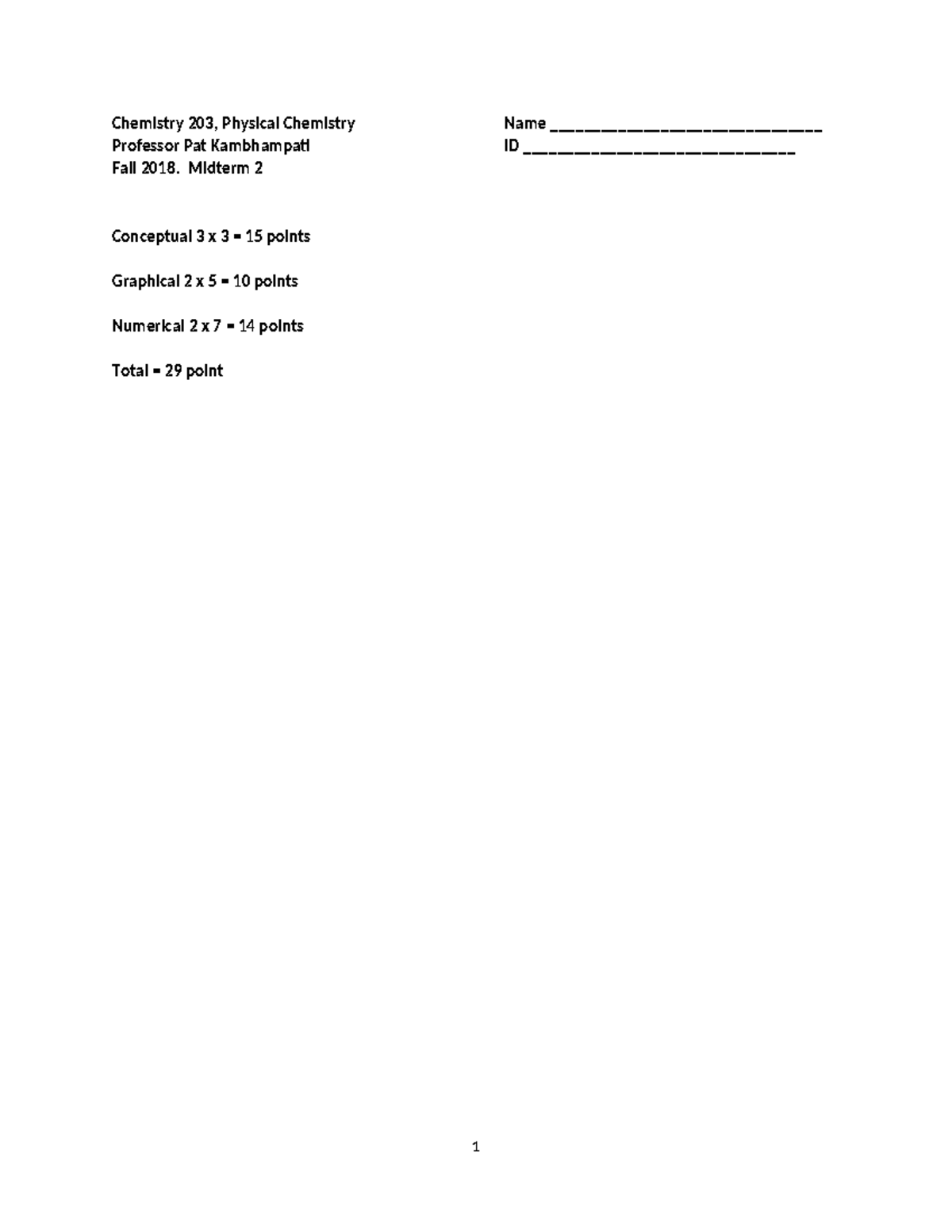 midterm practice exam - Chemistry 203, Physical ChemistryProfessor Pat ...
