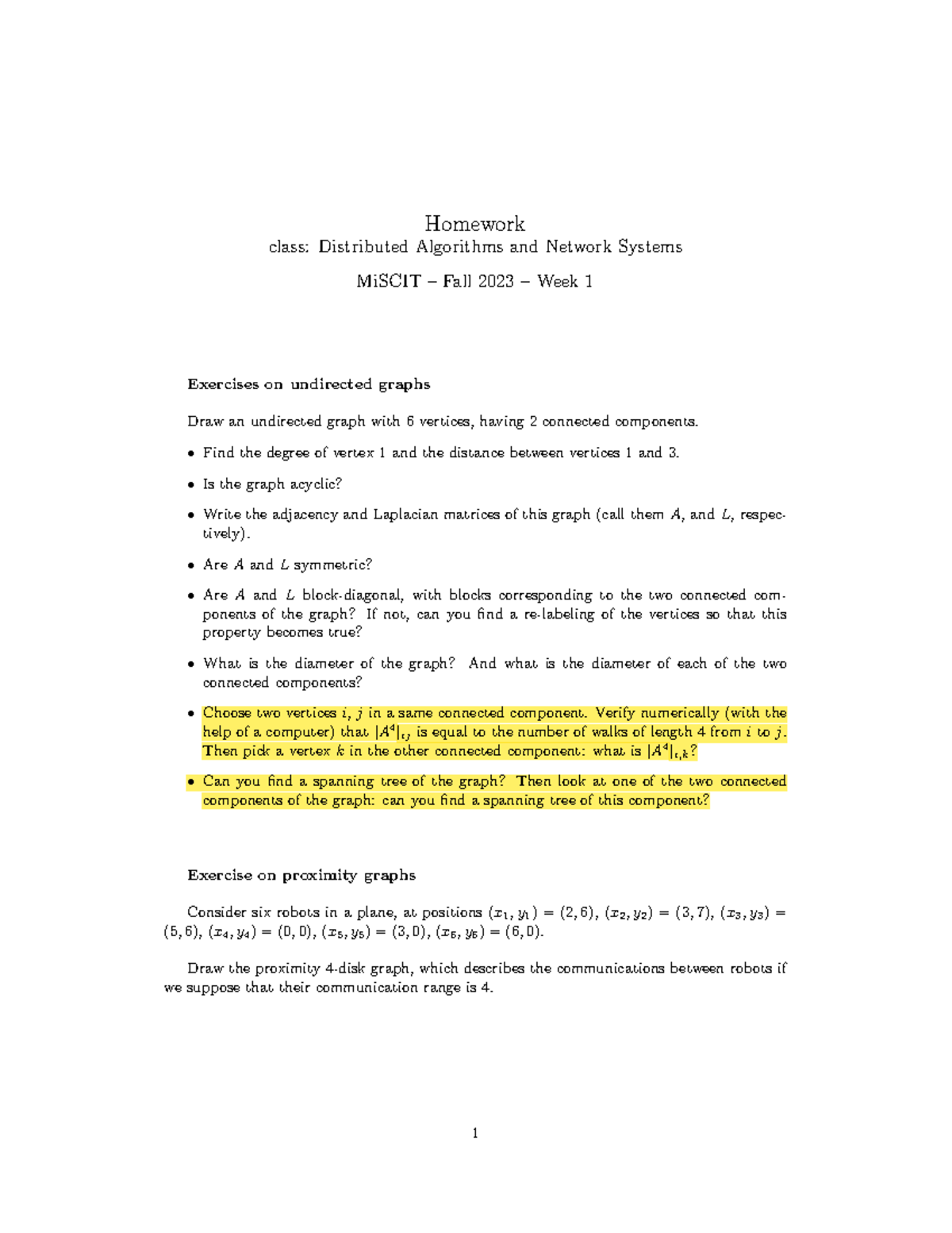 Homework 2023-week1 - ... - Homework class: Distributed Algorithms and ...