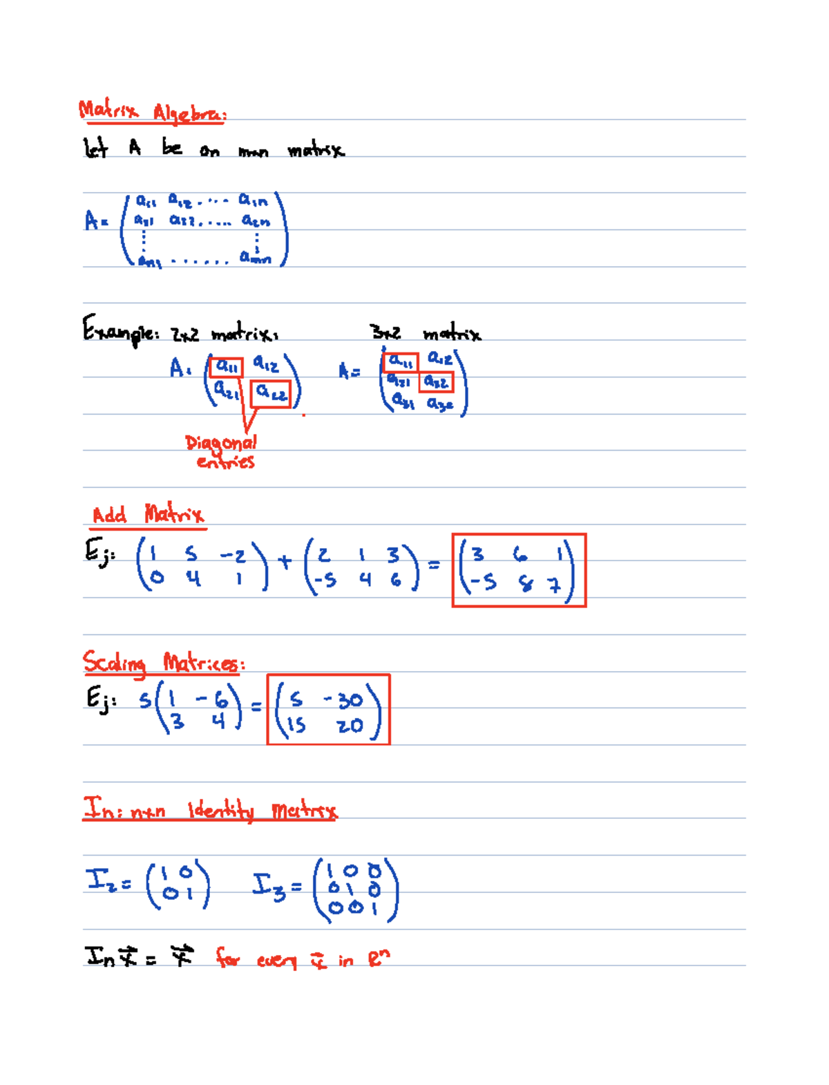 3.4 Matrix Multiplication - Matrix Algebra let A be an men matrix a n ...