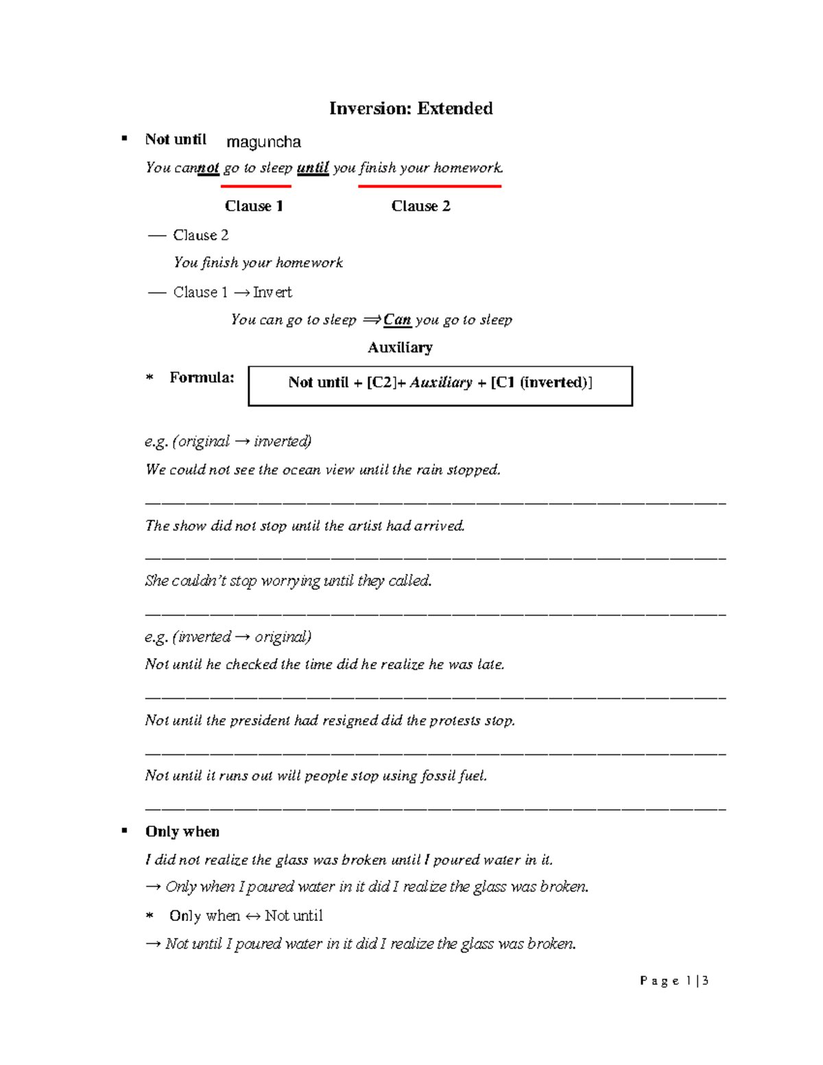 Not untill - Summary english philology - 23/10/2021 ENG B1 Handout ...