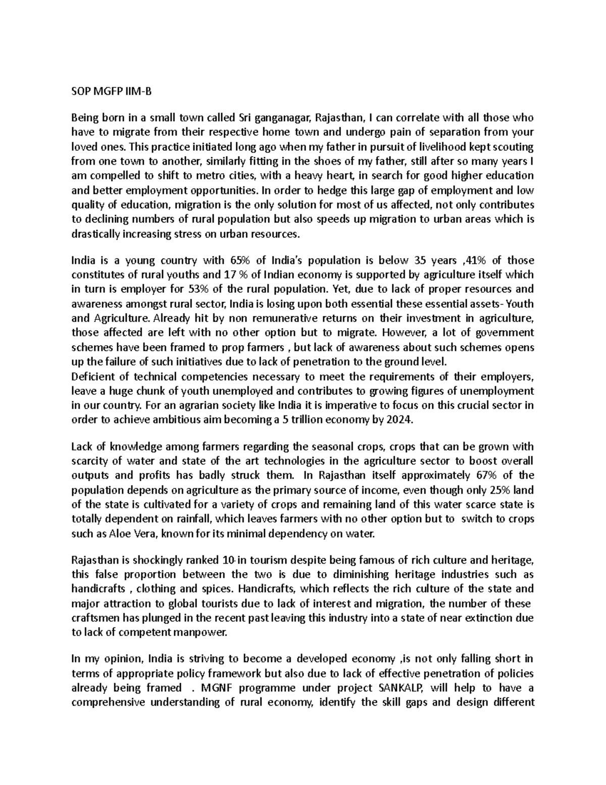 SOP MGFP IIMB - Study oriented project report - SOP MGFP IIM-B Being ...