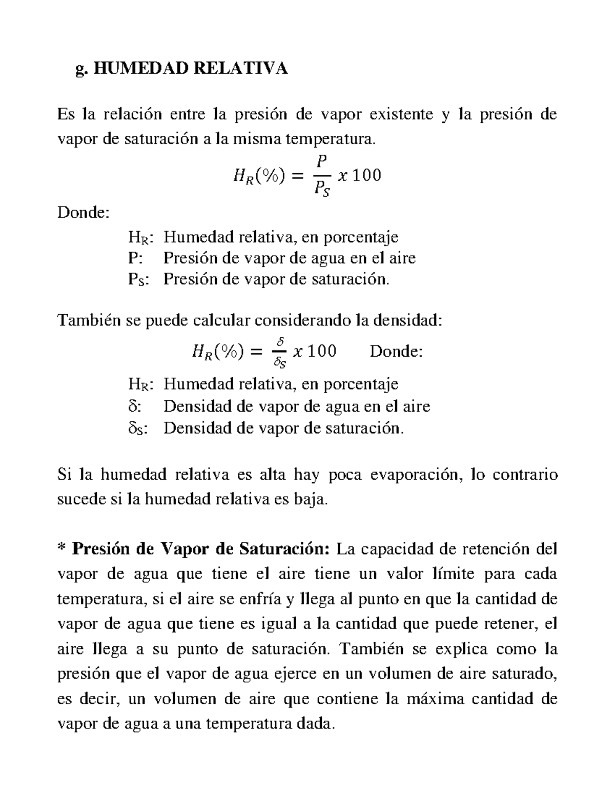 Clase 7 - Semana 7 HIDROLOGIA GENERAL - FIA - g. HUMEDAD RELATIVA Es la ...