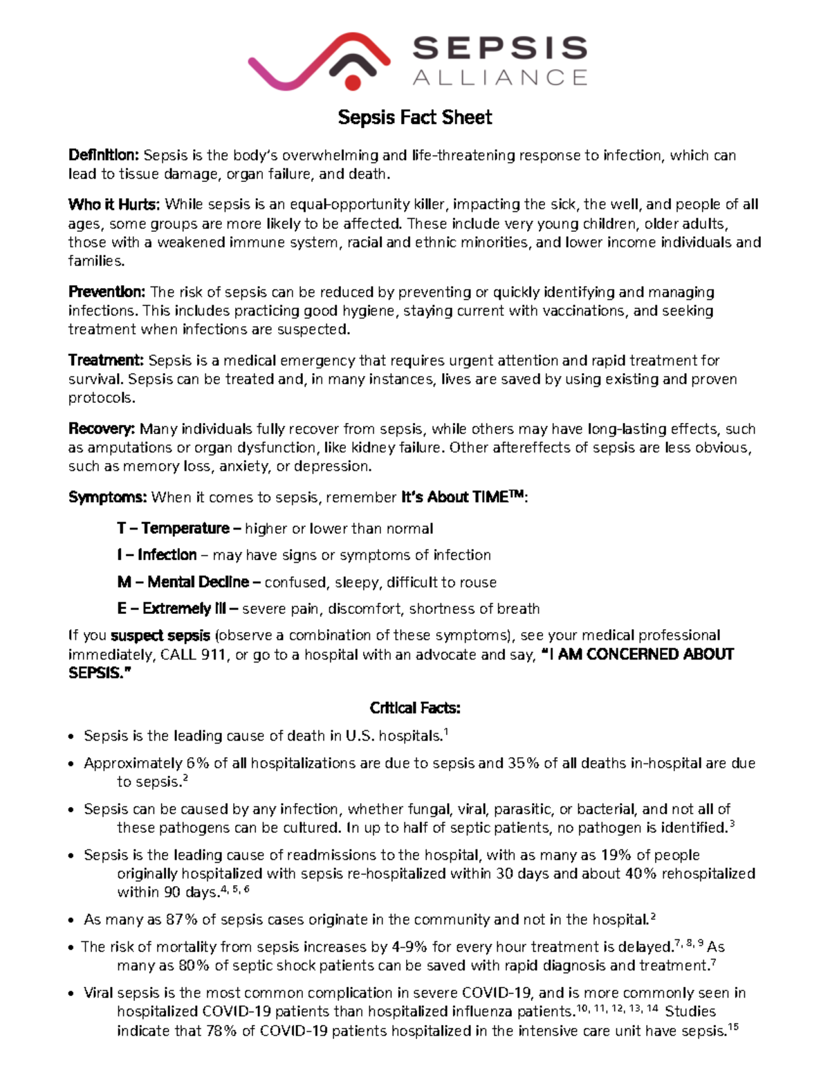 Sepsis-Fact-Sheet - Sepsis Fact Sheet Definition: Sepsis is the body’s ...